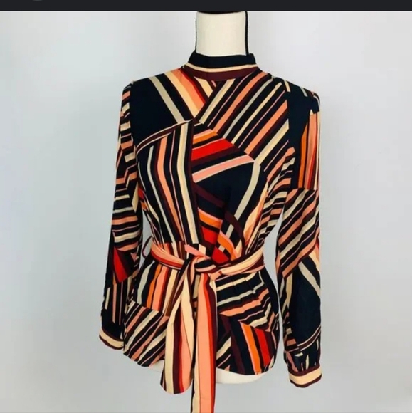 Zara | Tops | Zara Wimens Sz S Stripped High Neck Blouse Sunset Colors ...
